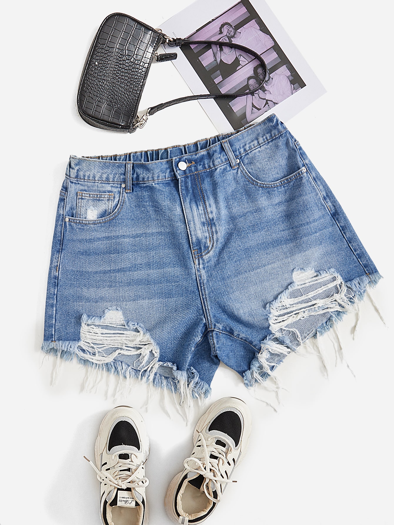 SHEIN Plus Ripped Raw Hem Denim Shorts | SHEIN USA