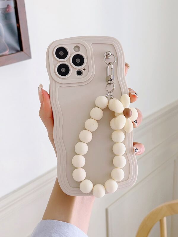 1pc Liquid Silicone Anti-drop Solid Color Wave Patterned Pearl Pendant ...