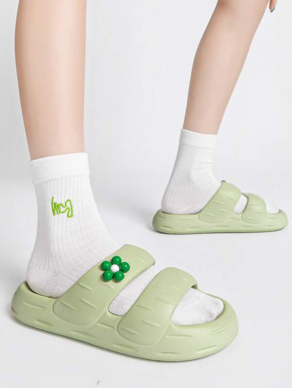 Women Flower Decor Slides, EVA Preppy Slides | SHEIN USA