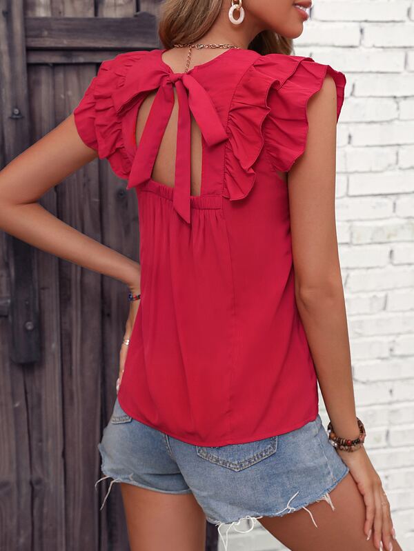 Shein Vcay Tie Back Ruffle Trim Blouse Shein Usa