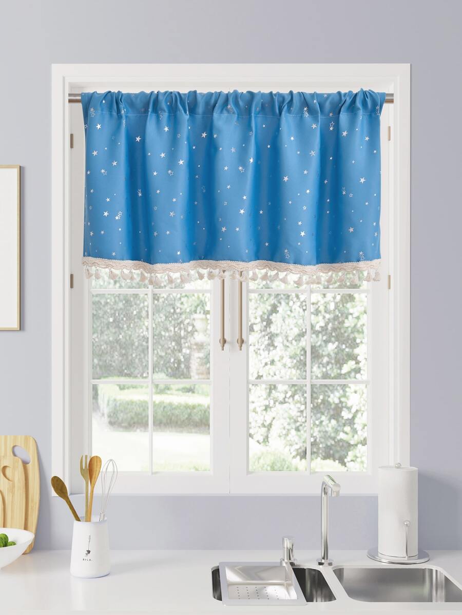 1pc Star Print Window Valance, Modern Polyester Curtain Valance For ...