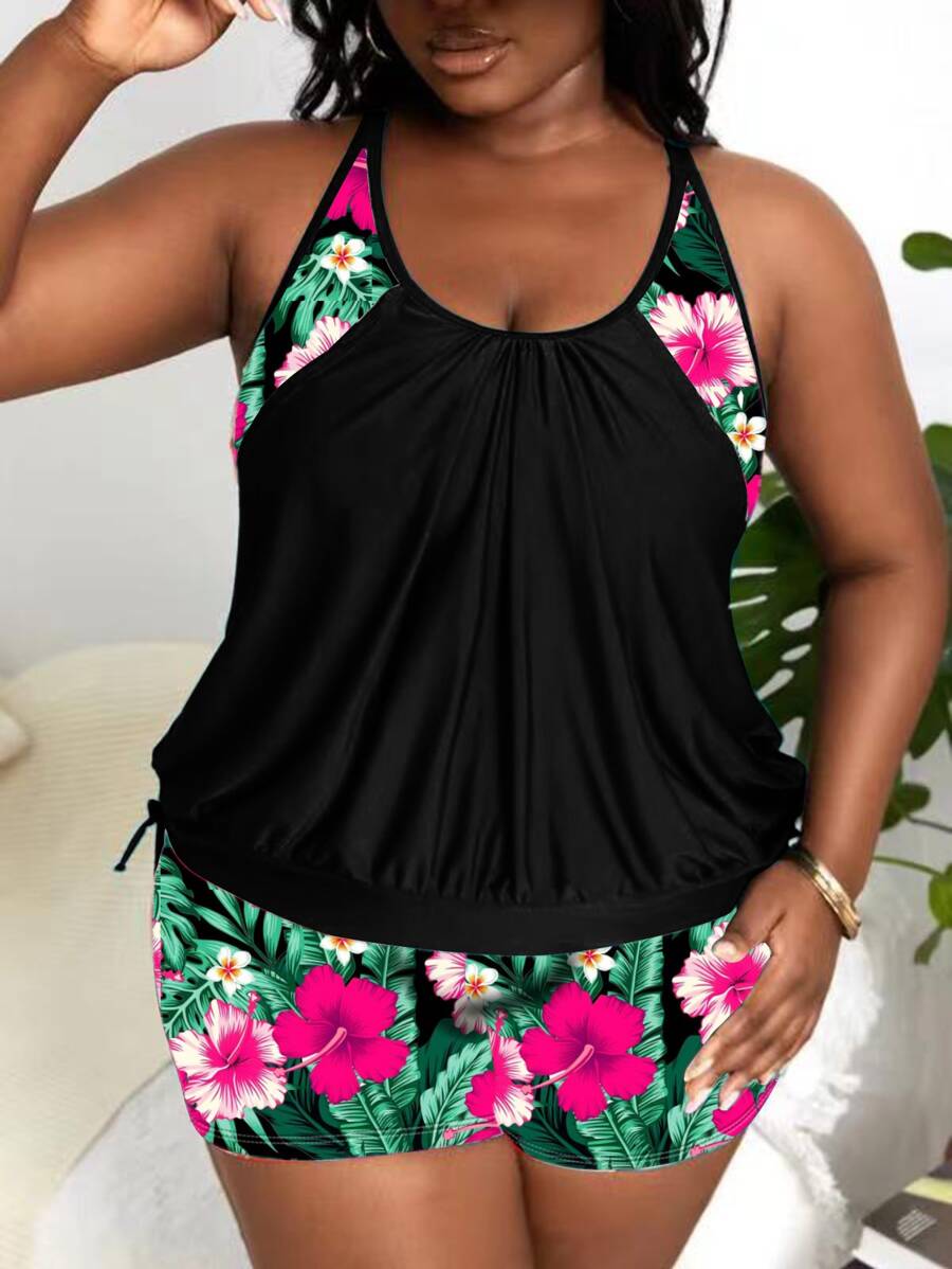 Swim Lushoire Plus Size Floral & Tropical Print Tankini Summer Beach ...