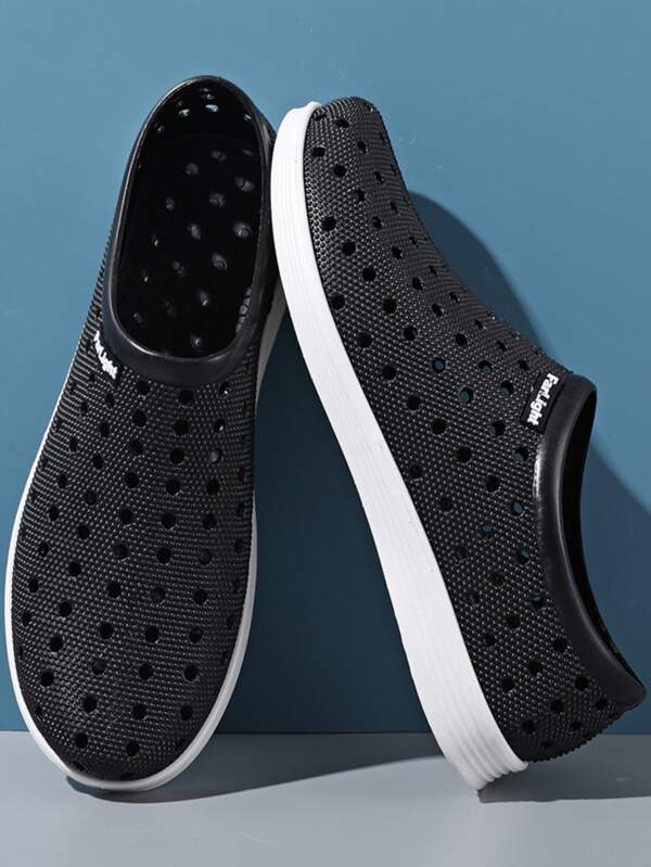 Men Hollow Out Letter Graphic Vented Clogs, Sporty Outdoor Plastic ...