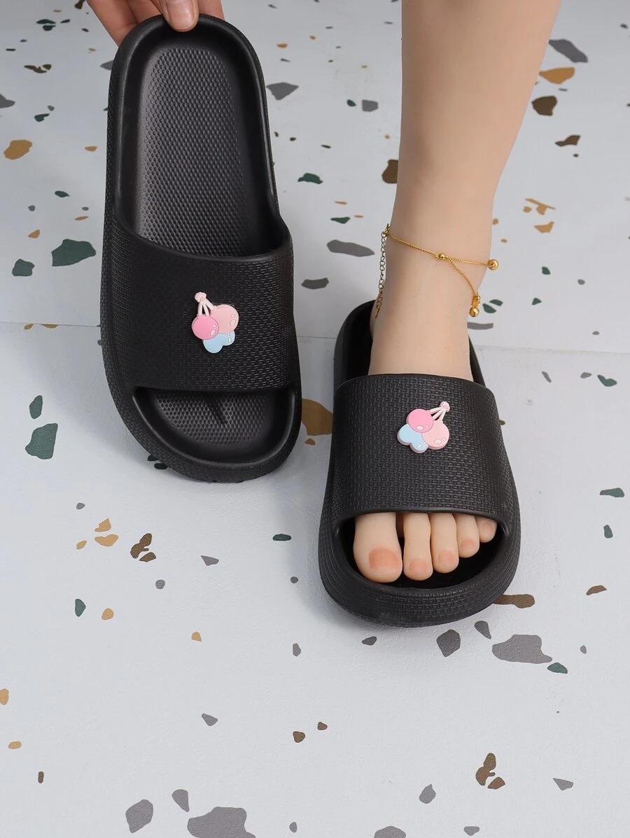 Women Balloon Decor Slides, Cute Black Plastic Single Band Slides ...