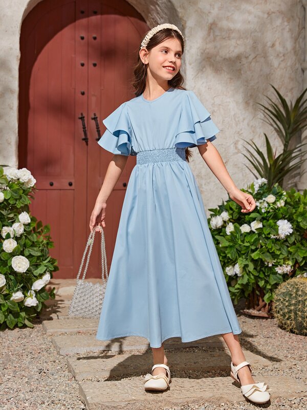 SHEIN Kids Nujoom Girls Ruffle Trim Flounce Sleeve Dress | SHEIN USA