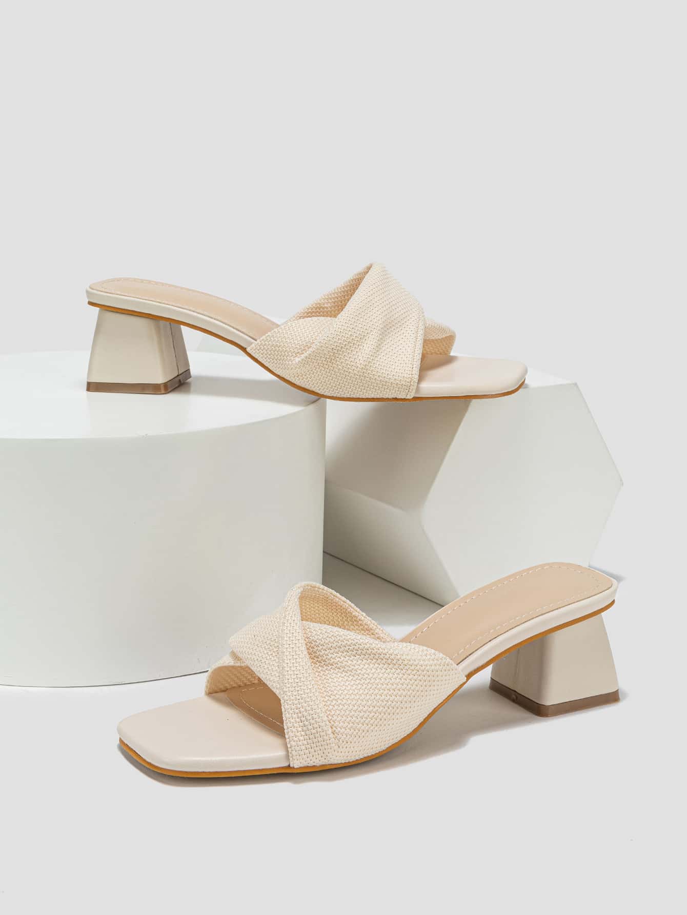 Women's Square Toe Open Toe Slip-On Knitted Fabric Casual Sandals With ...