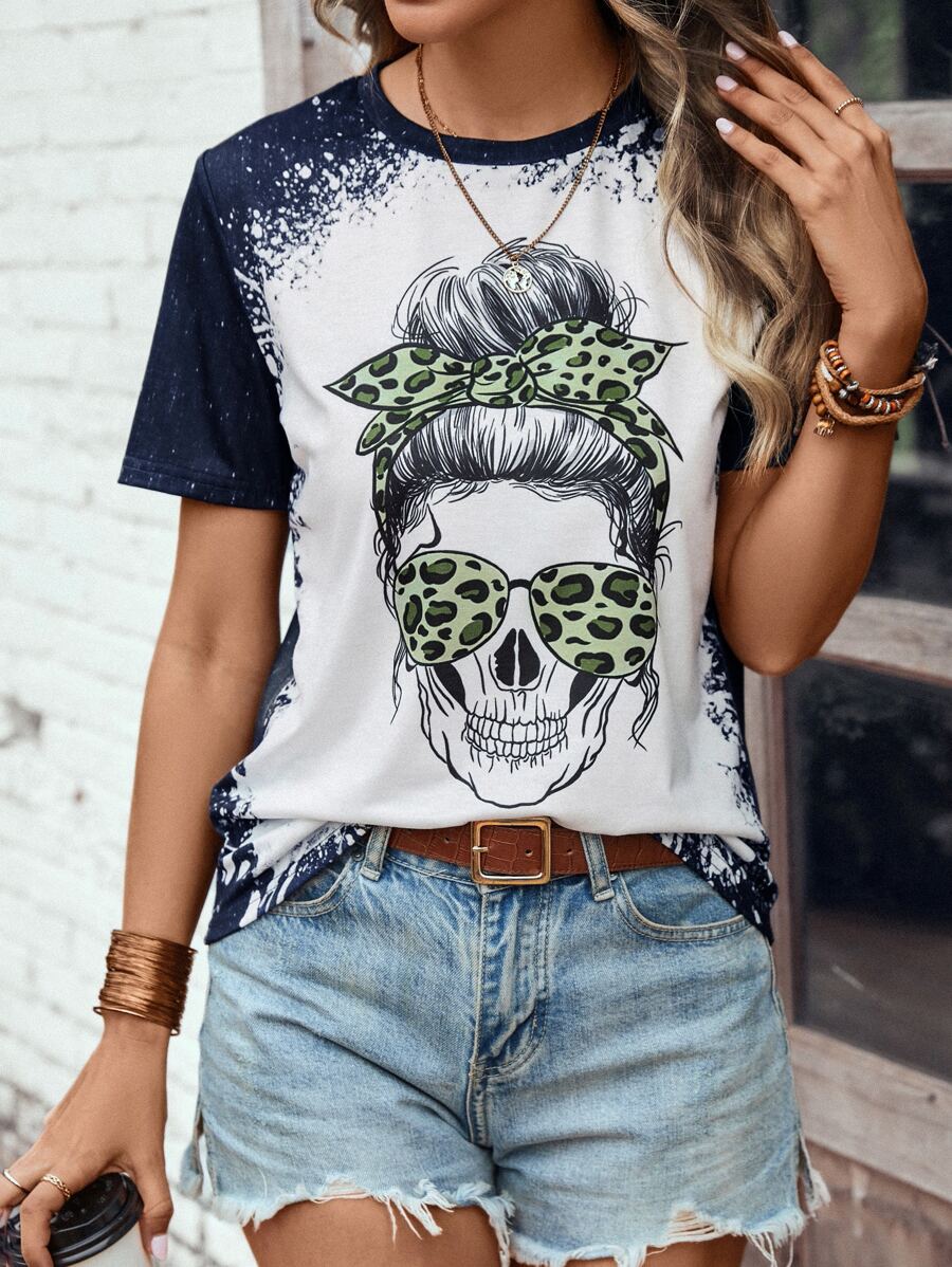 SHEIN LUNE Skull Print Tee | SHEIN USA