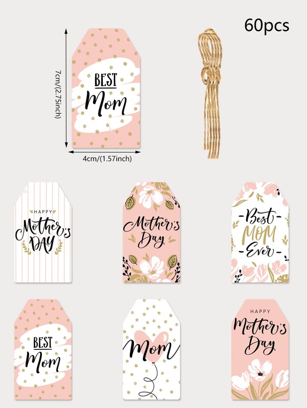 60pcs Slogan Graphic Gift Wrapping Tag With Hemp Rope, Paper Gift Tag ...