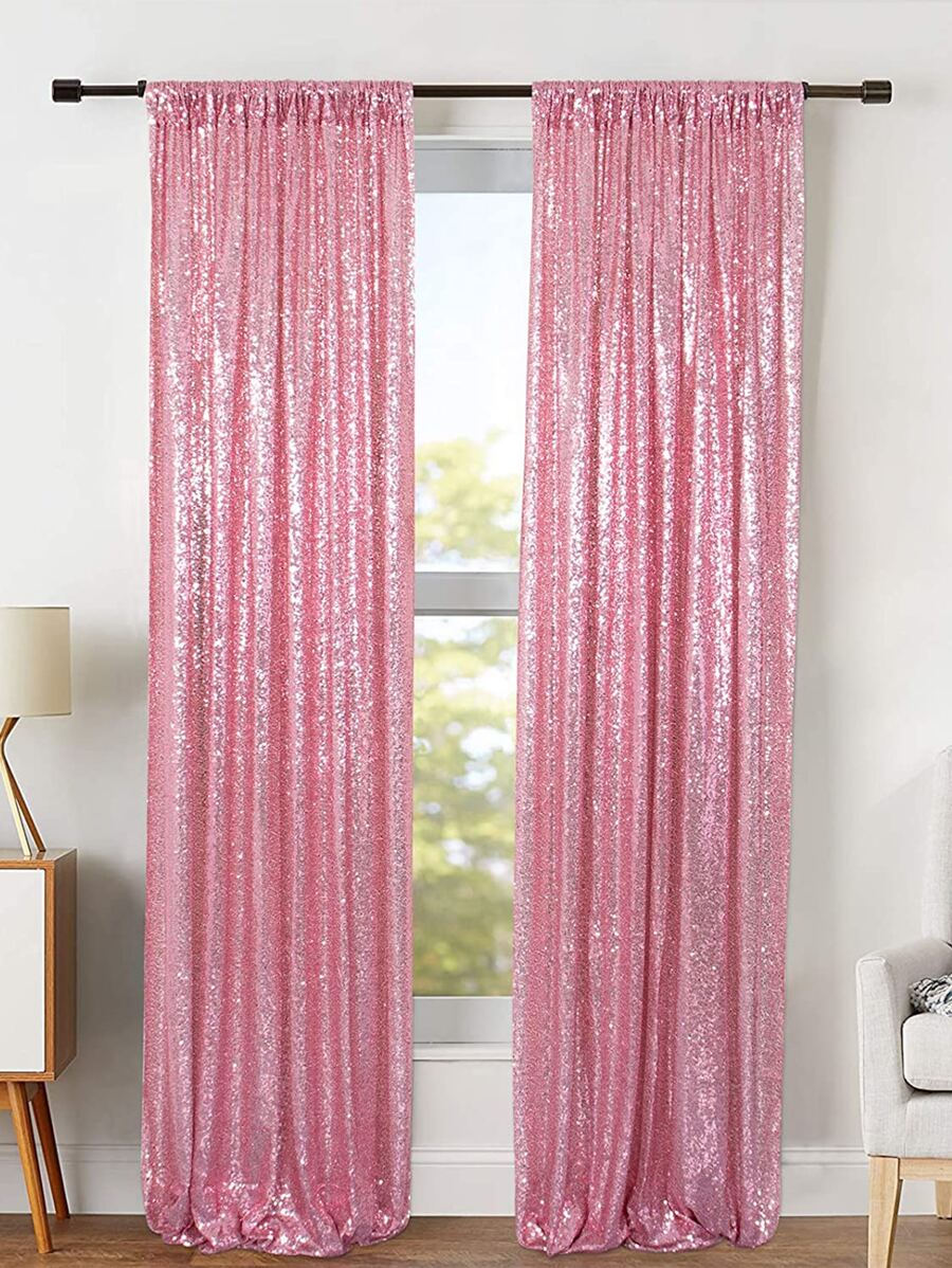 1pc Sequin Decor Single Panel Curtain, Pink Backdrop Decoration, For ...
