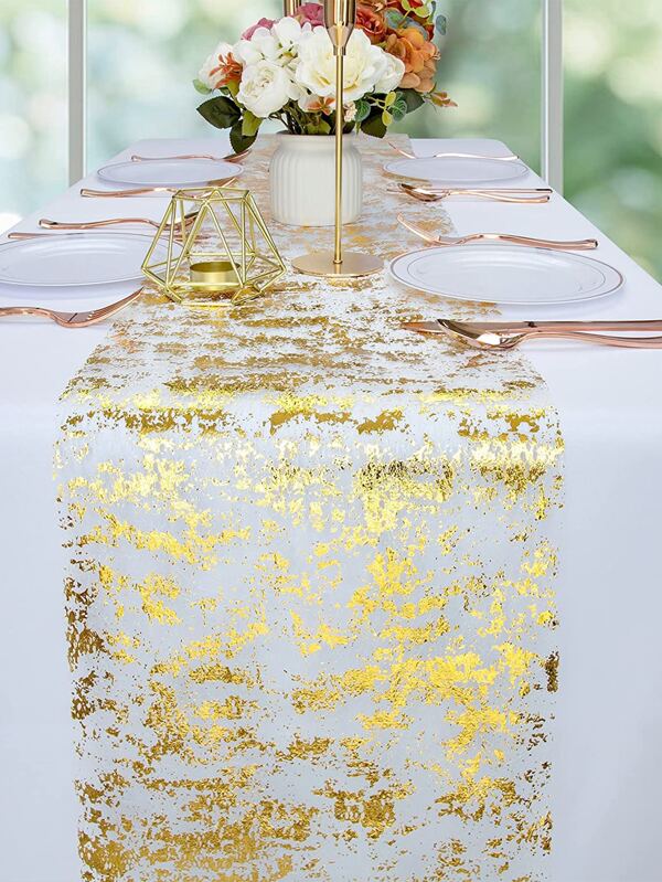 1pc Metallic Table Runner, 28 X 500cm Gold Table Cloth For Dining Table ...
