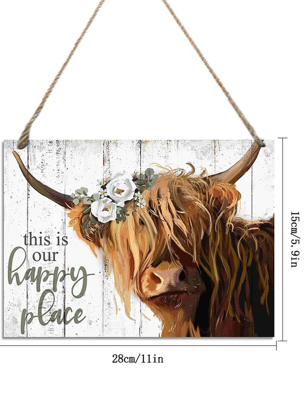 1pc Cattle & Slogan Graphic Wall Hanging, Wooden Hanging Sign For ...