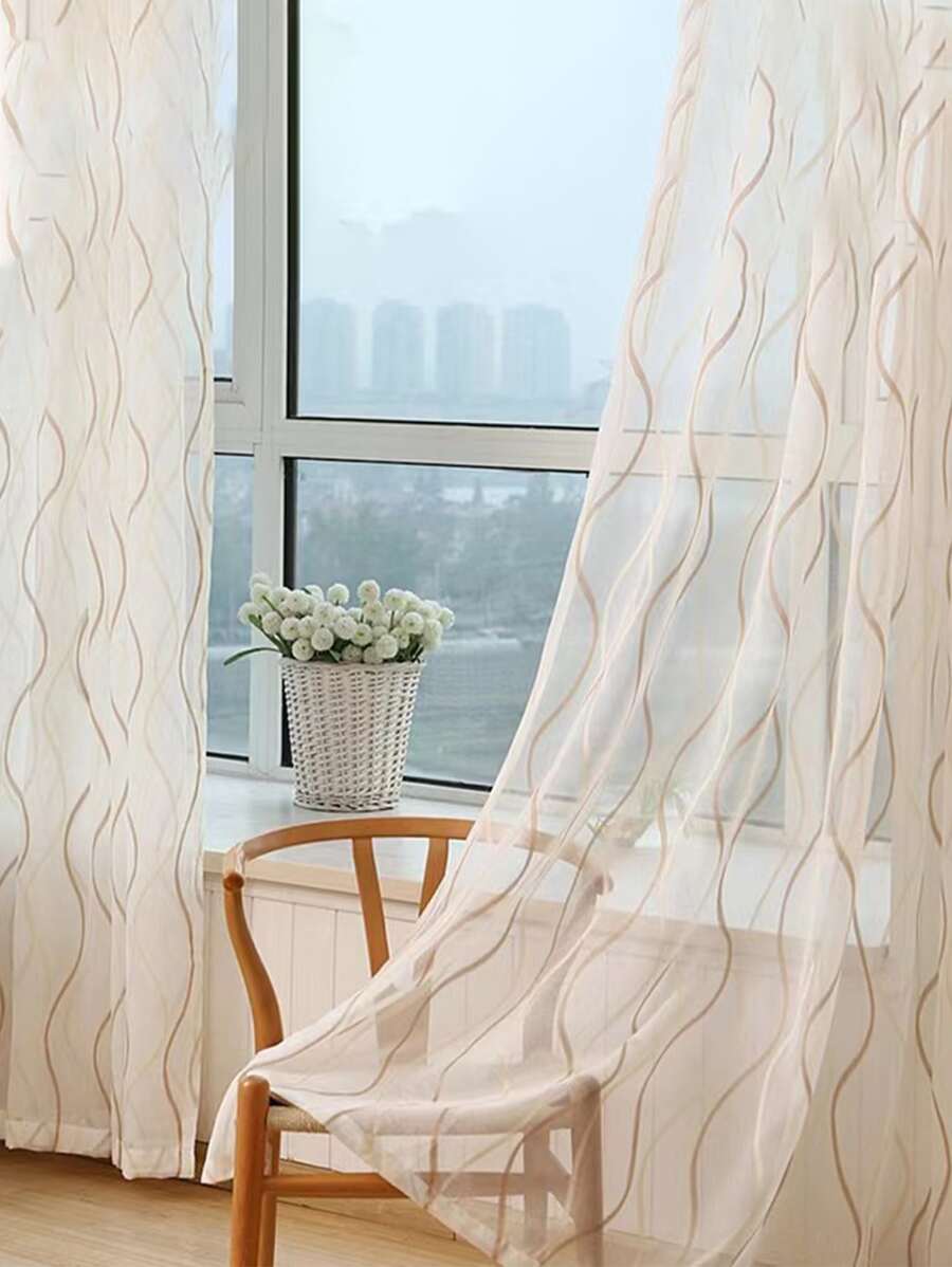 1pc Wave Pattern Sheer Curtain, Modern Fabric Mesh Curtain For Home ...