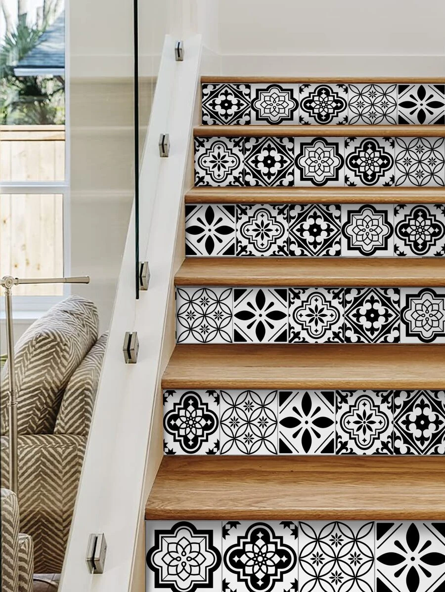 1roll PVC Floor Sticker, Modern Flower Pattern Waterproof Stair Sticker ...