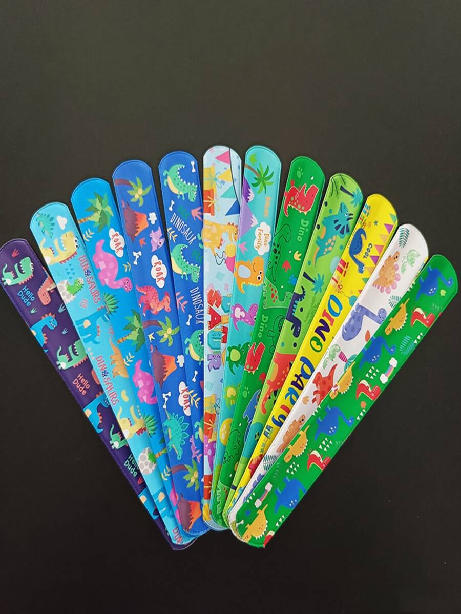 12pcs/set Plastic Party Slap Wristband, Cartoon Cute Dinosaur Pattern ...