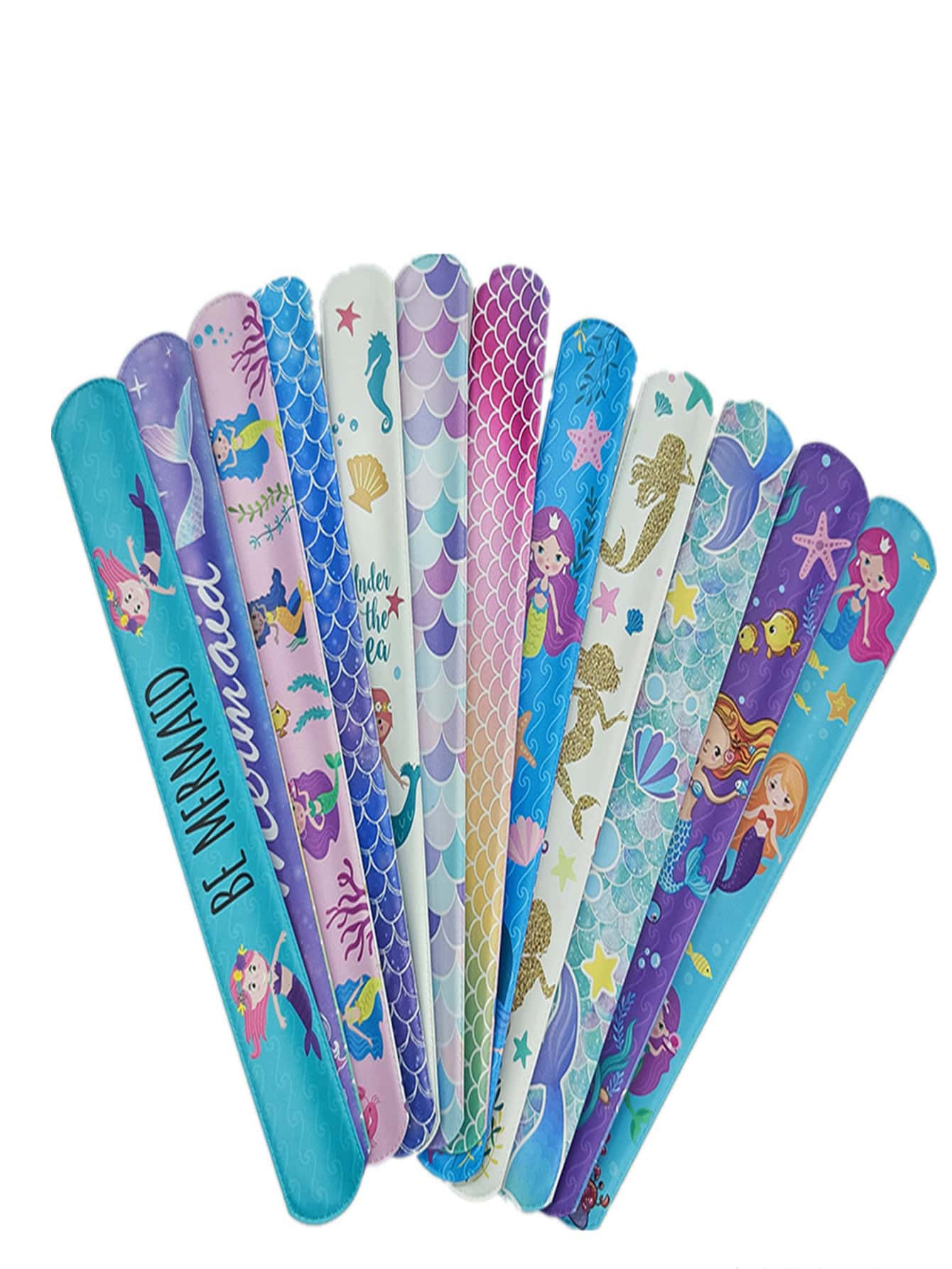 12pcs/Set Plastic Party Slap Bracelet, Cute Mermaid Pattern Slap ...