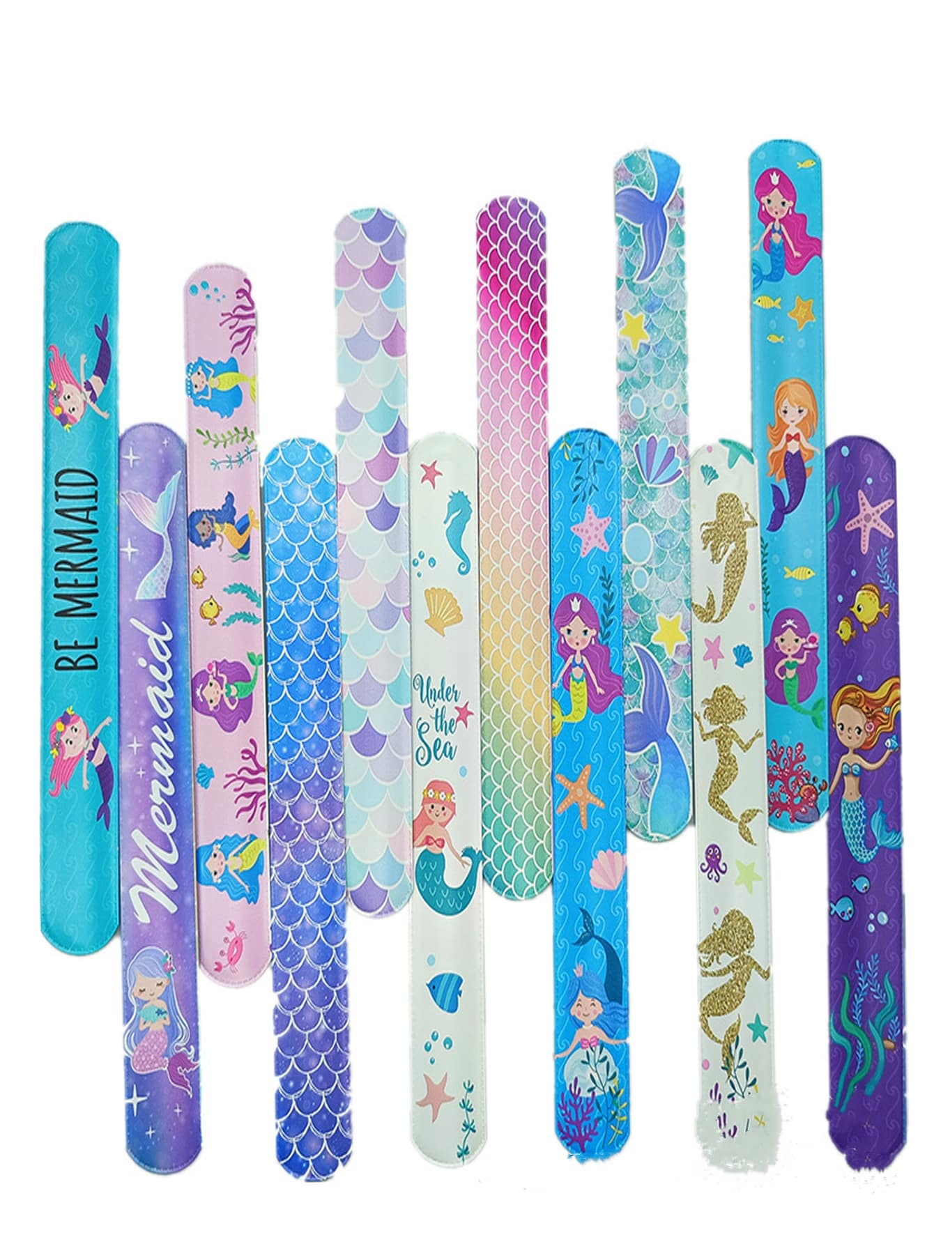 12pcs/Set Plastic Party Slap Bracelet, Cute Mermaid Pattern Slap ...