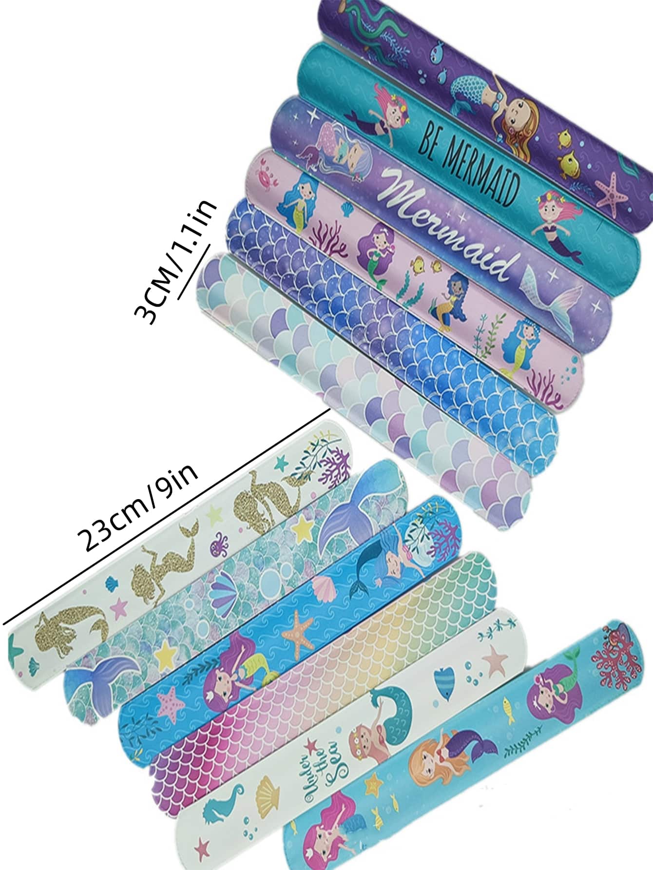 12pcs/Set Plastic Party Slap Bracelet, Cute Mermaid Pattern Slap ...