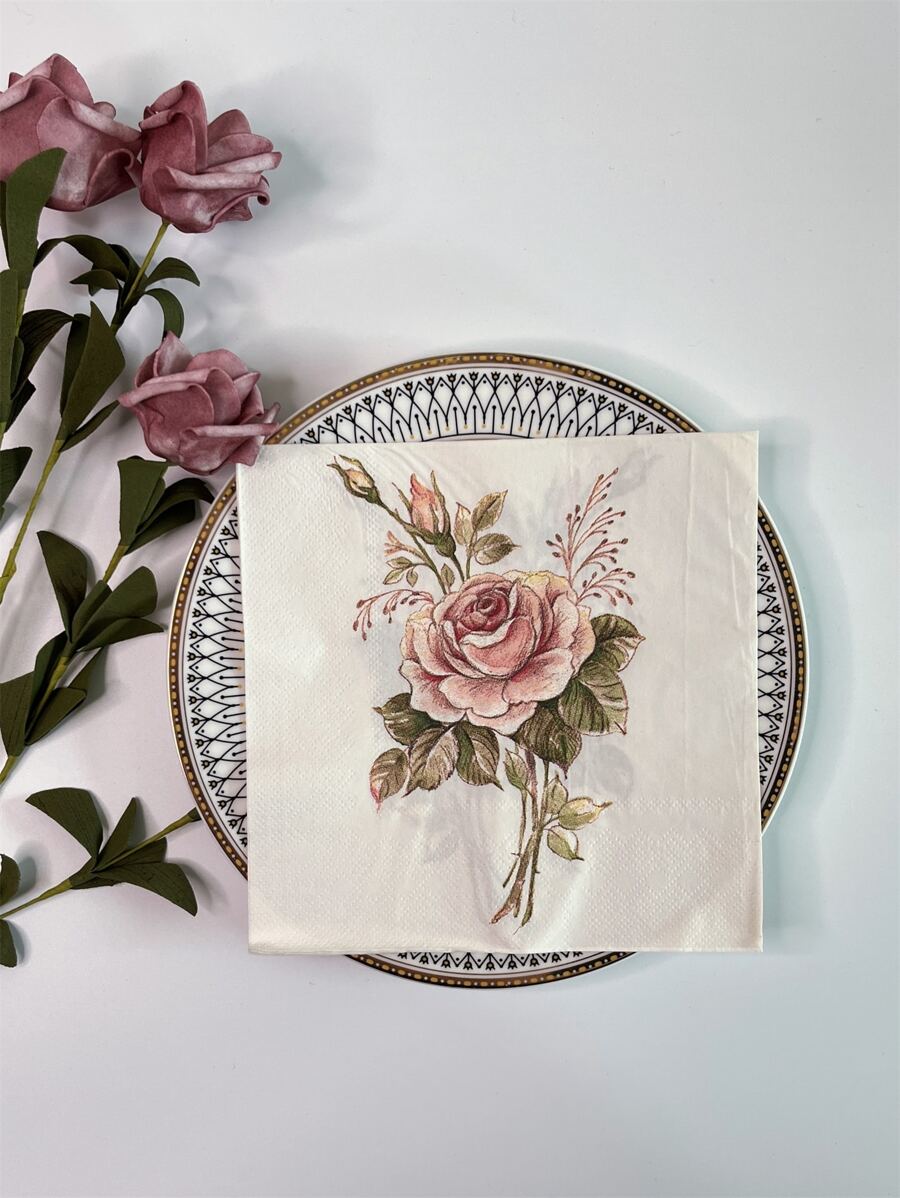 20pcs Paper Disposable Napkin, Floral Pattern Paper Napkin For Party ...