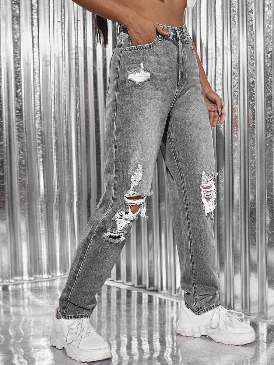SHEIN ICON High Waist Ripped Straight Leg Jeans | SHEIN USA