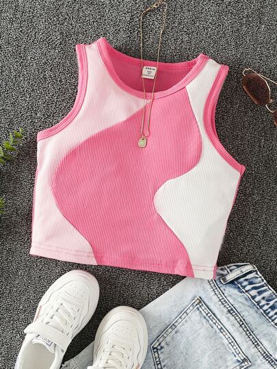 SHEIN Tween Girl Colorblock Ribbed Knit Tank Top | SHEIN USA