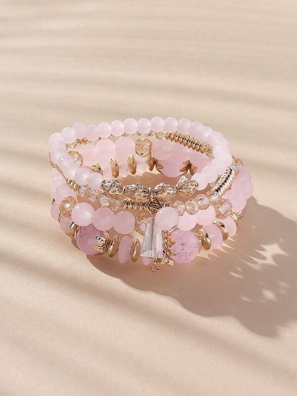 4pcsset Crystal Beaded Bracelet Shein Usa