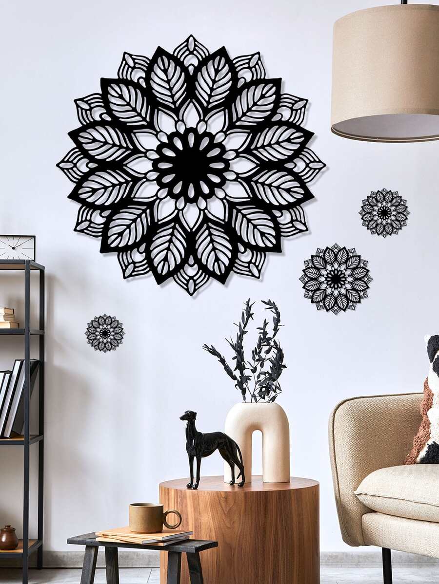 Mandala Pattern Wall Sticker, Black Self Adhesive Wall Art Sticker For ...
