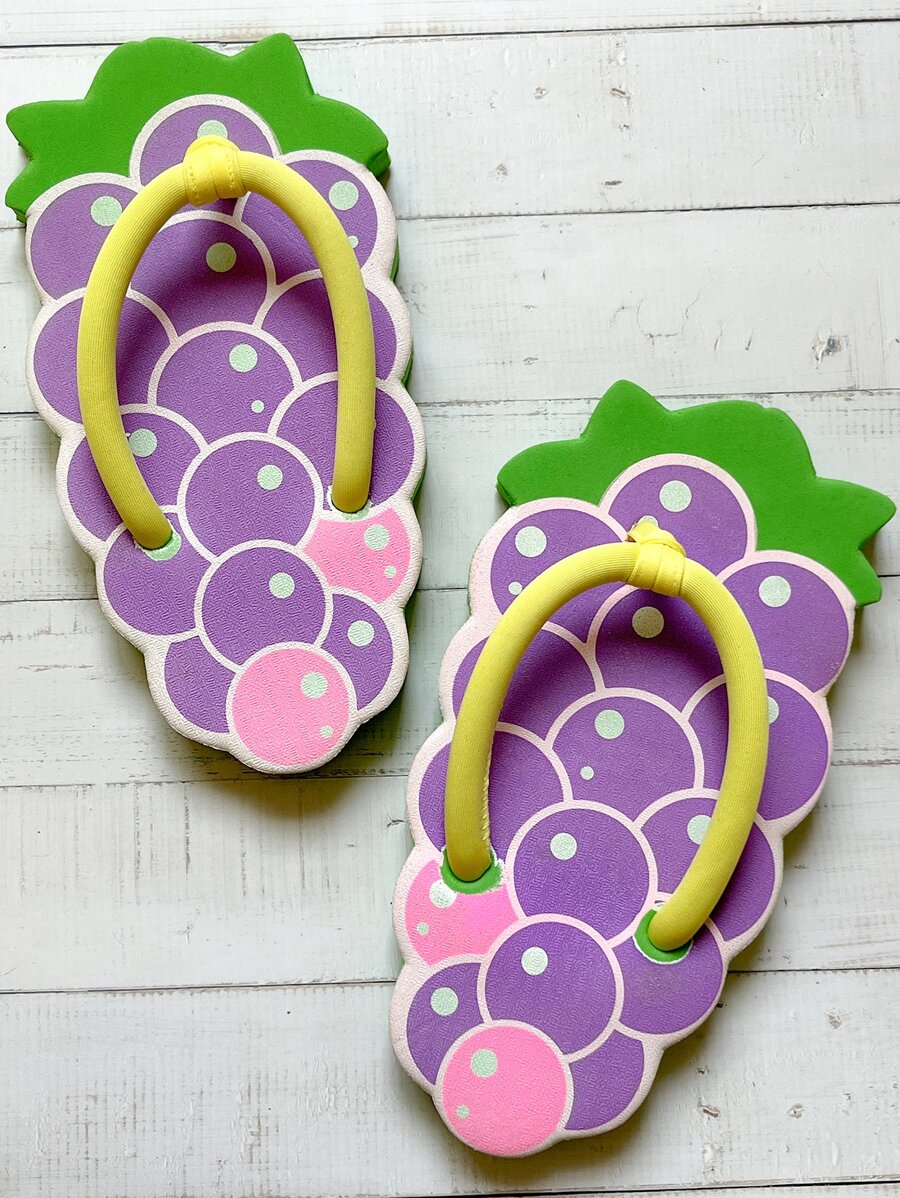 Women Grape Pattern Toe Post Flip-Flops, Preppy Fabric Flip Flops ...