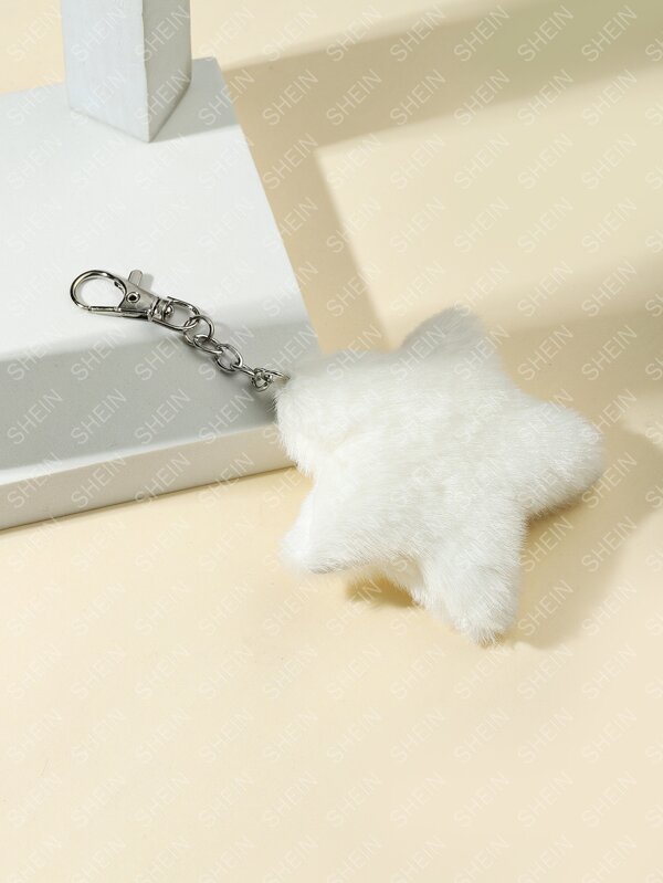 Fluffy Star Design Bag Charm White Keychain | SHEIN USA