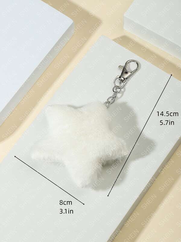 Fluffy Star Design Bag Charm White Keychain | SHEIN USA