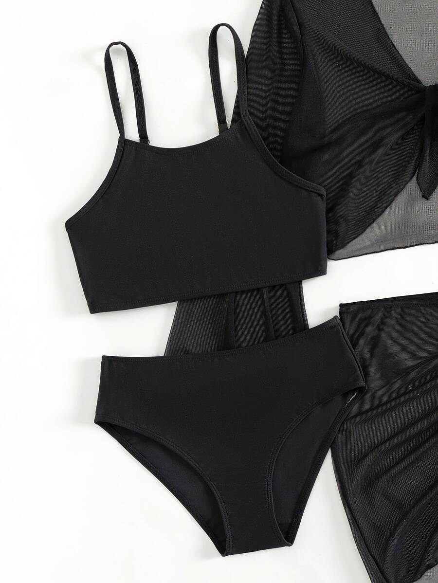 Conjunto de biquíni sólido Tween Girl 4packs com saída de praia de ...