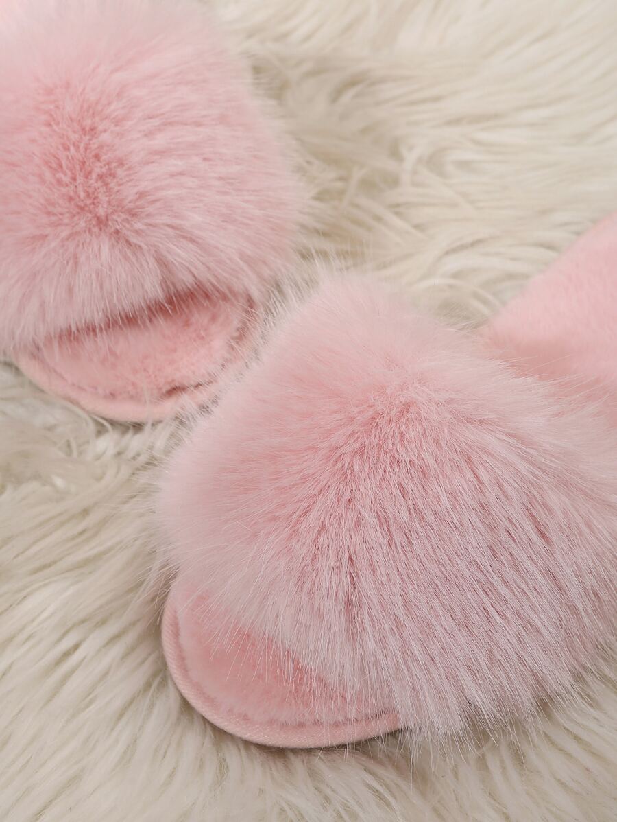 Women Fuzzy Panel Bedroom Slippers, Preppy Pink Fuzzy Slippers | SHEIN USA