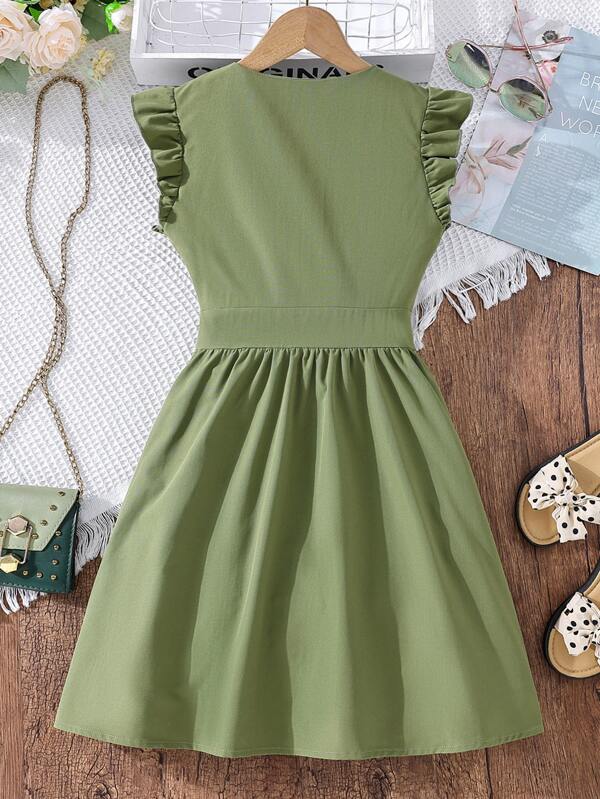 SHEIN Kids FANZEY Girls Ruffle Trim Button Front Dress | SHEIN South Africa