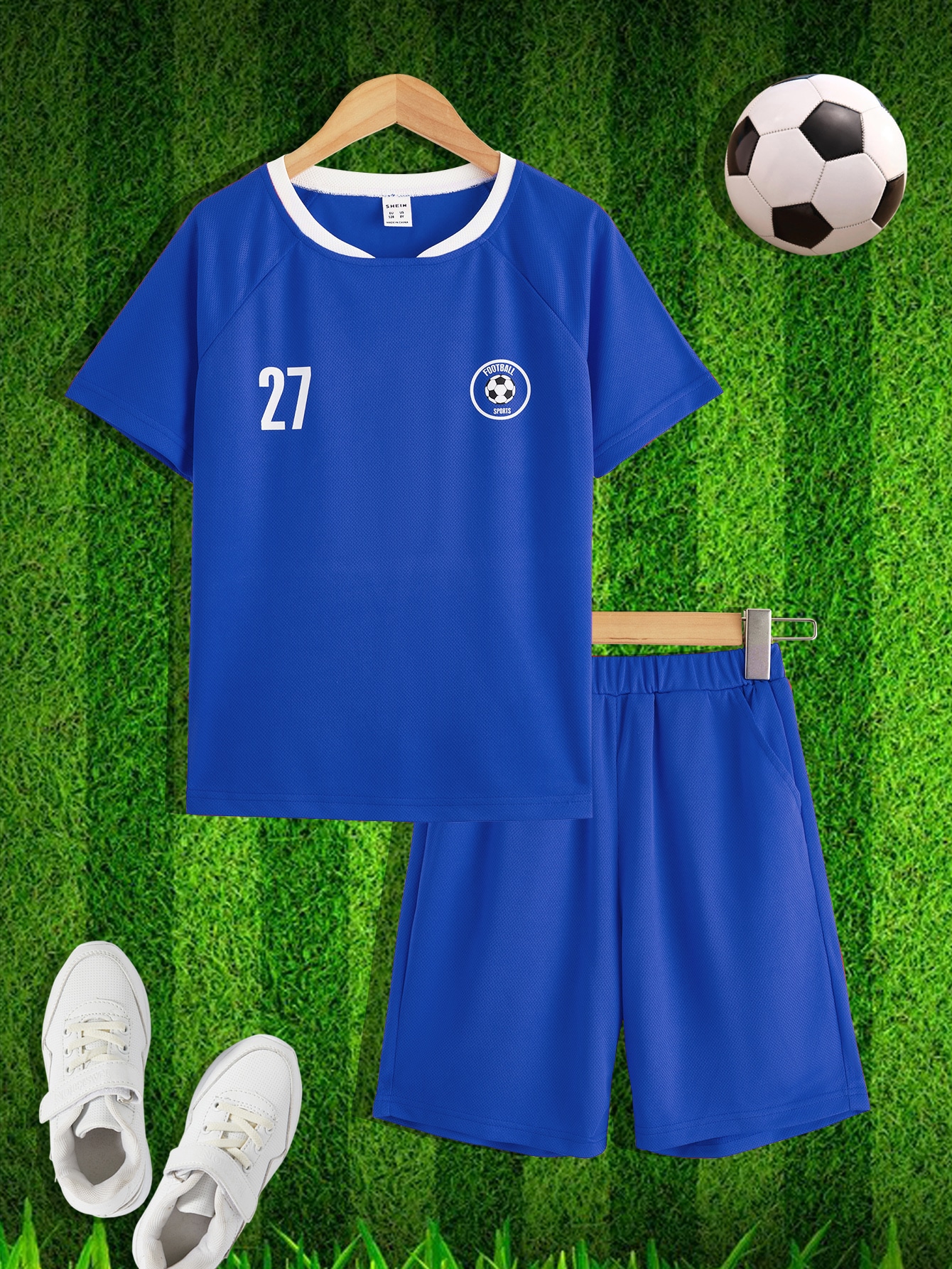 SHEIN Tween Boy Letter Graphic Contrast Trim Raglan Sleeve Soccer ...