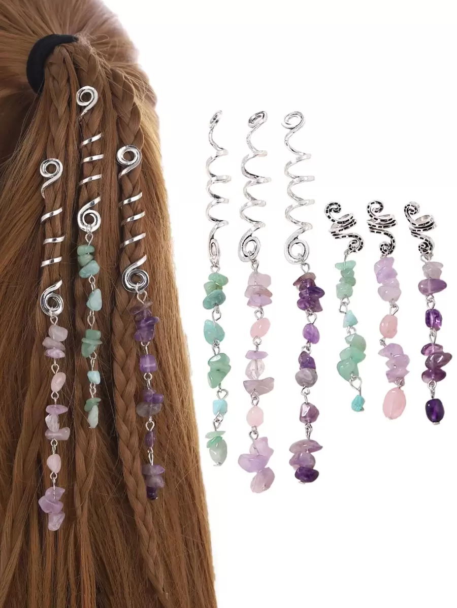 6pcs Women Crystal Decor Fashion Hair Ring Boho Hair Clips | SHEIN UK