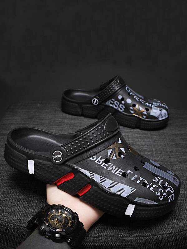 Men Letter Graphic Hollow Out Multi-way Wear Vented Clogs, Casual ...
