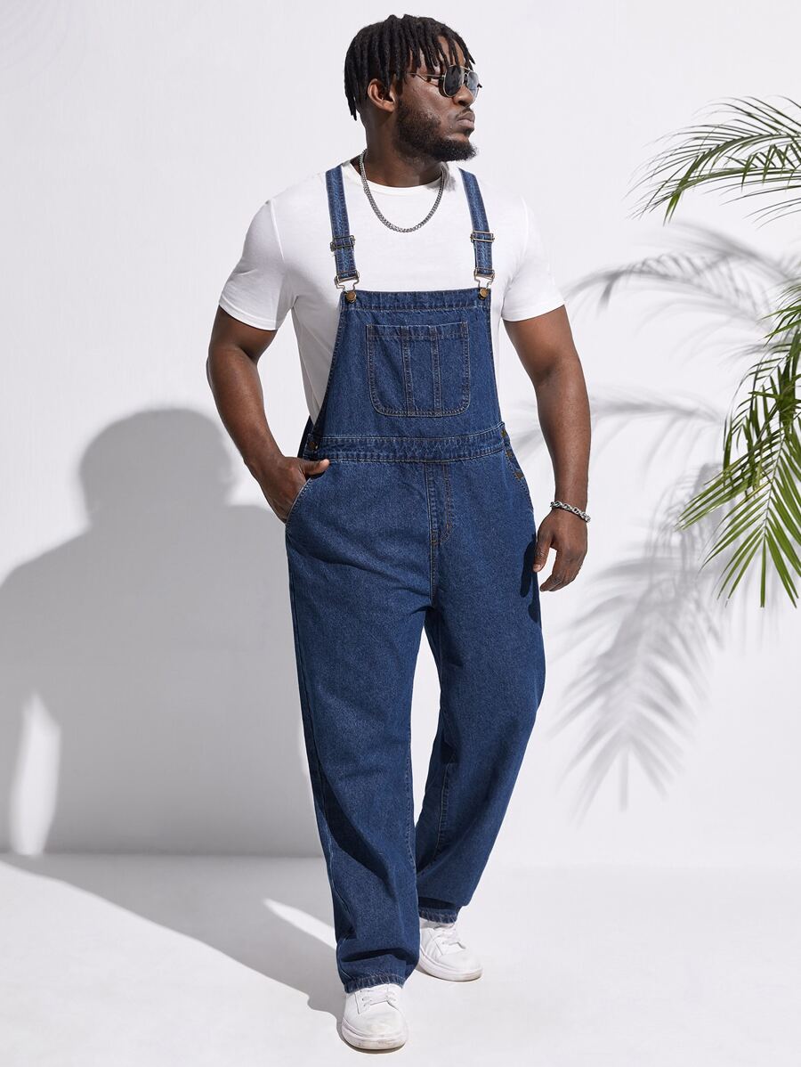 Manfinity Sporsity Men Plus Cotton Slant Pocket Denim Overalls Without ...