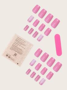 Get Glamorous With 24pcs Long Square Pink Glitter Sequins Fake Nail ...