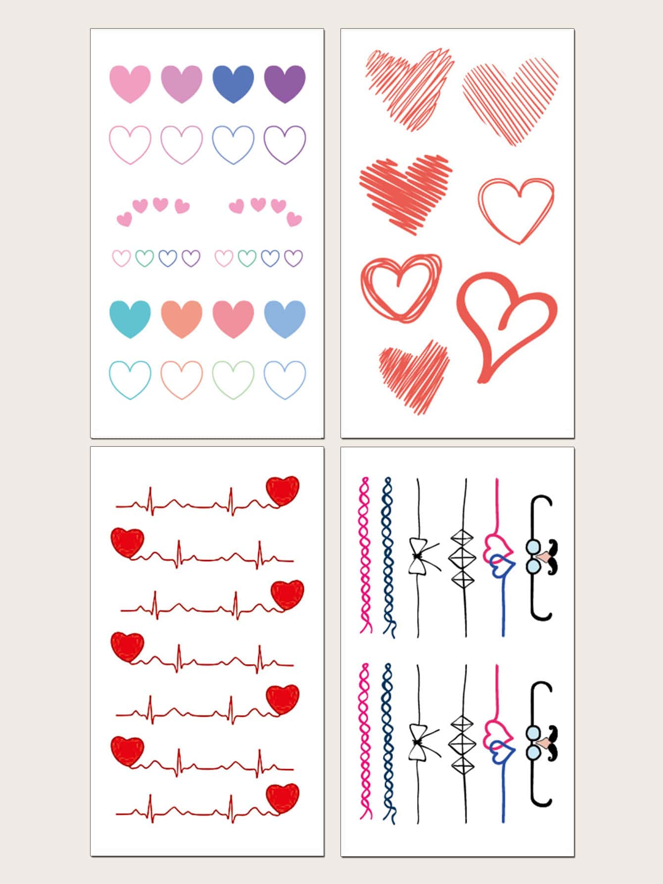 4pcs Rainbow Heart, Pink Heartbeat, Bow Y2K Small Pattern Unisex ...