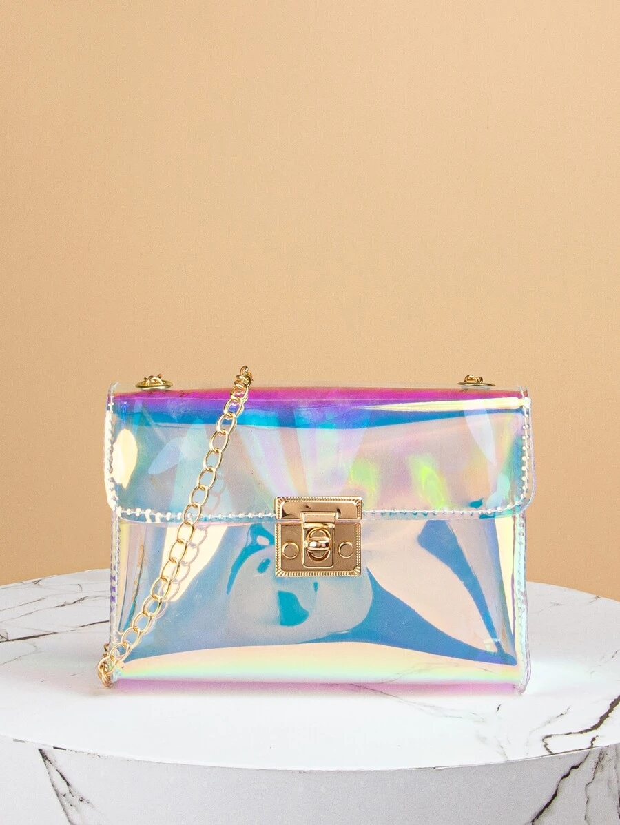Holographic Square Bag Mini Twist Lock PVC, Clear Bag, Trendy Colorful ...