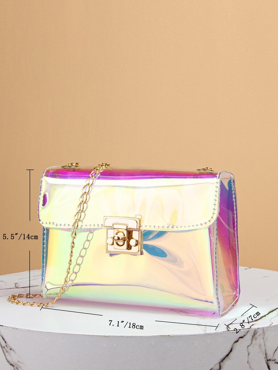 Holographic Square Bag Mini Twist Lock PVC, Clear Bag, Trendy Colorful ...