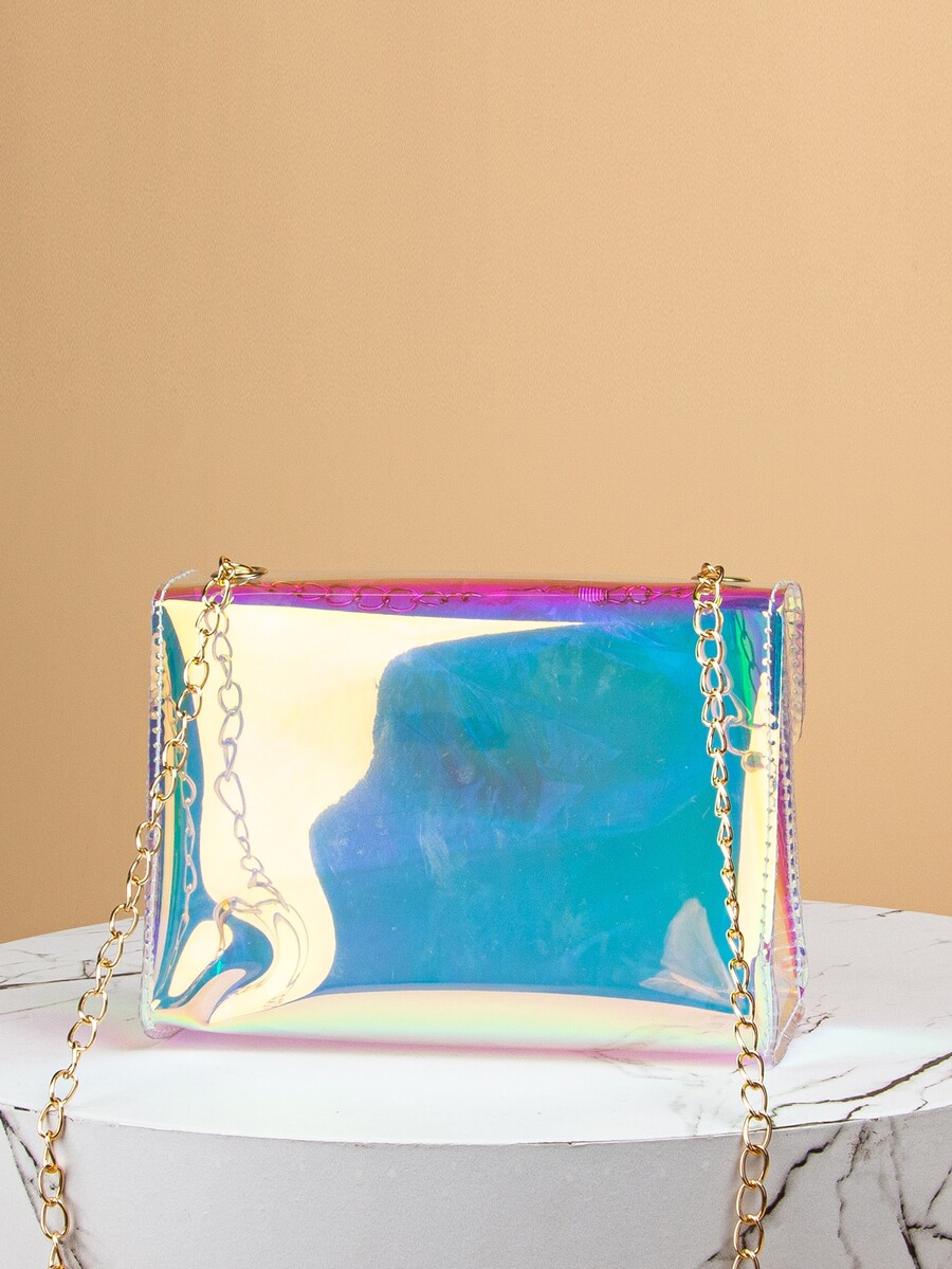 Holographic Square Bag Mini Twist Lock PVC, Clear Bag, Trendy Colorful ...
