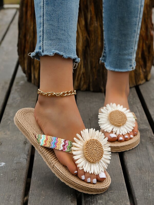 Women Flower Decor Flip Flops, Vacation Summer Flip Flops | SHEIN USA