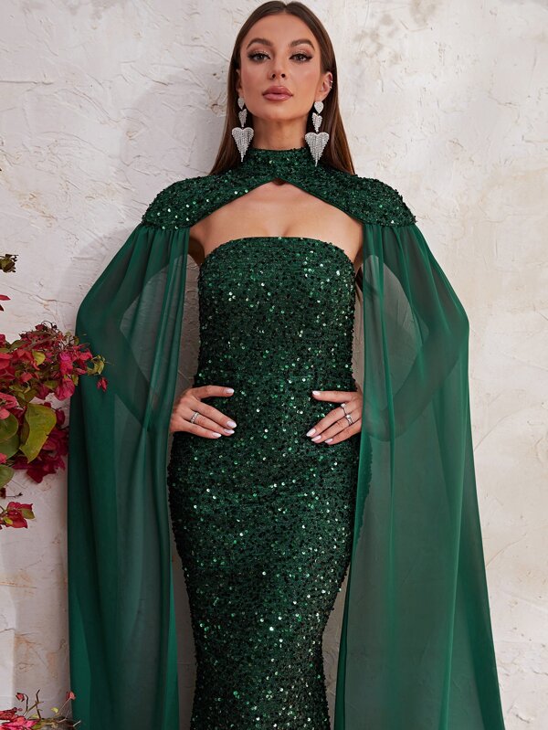 Giffniseti Mock Neck Cloak Sleeve Sequin Formal Dress | SHEIN UK