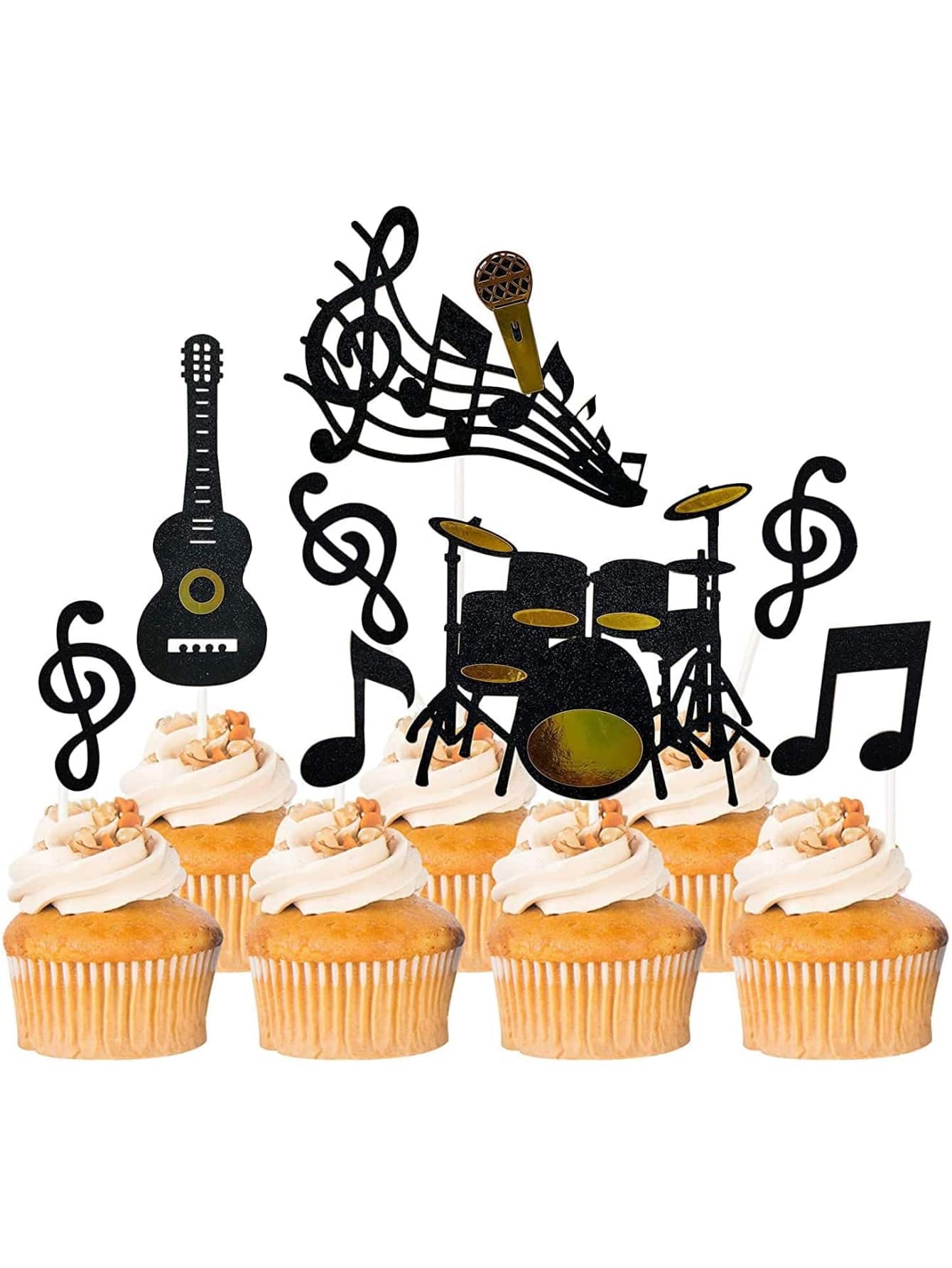 16pcs Musical Instrument & Slogan Graphic Cake Topper, Paper Cake Top ...