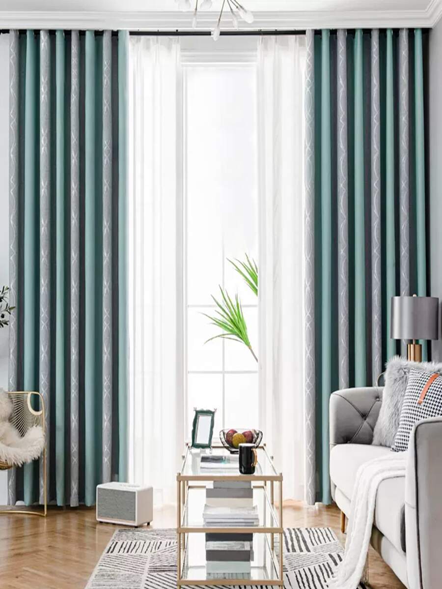 Colorblock Single Panel Curtain, Modern Polyester Single Panel Blackout ...