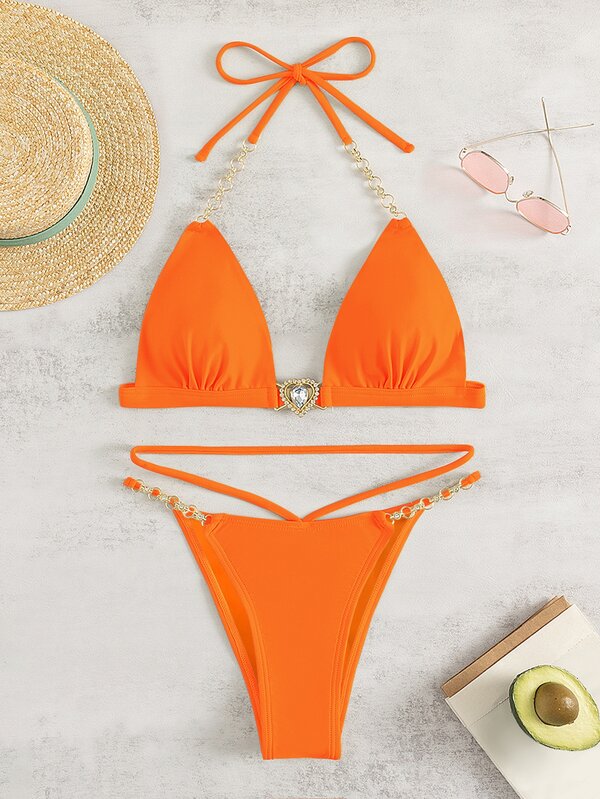 Chain Linked Halter Triangle Bikini Swimsuit Shein Usa