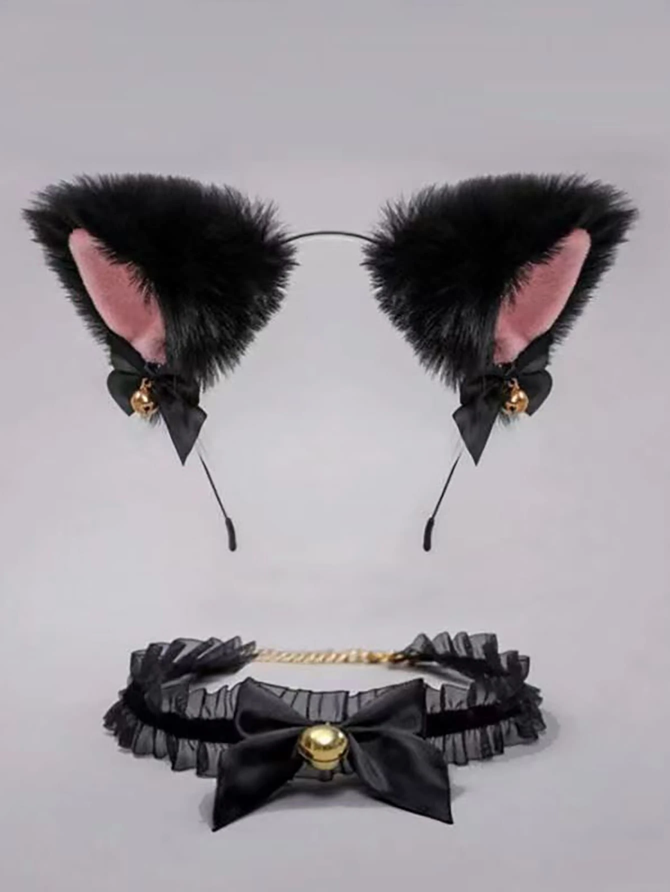 Cute 2pcs Women Fuzzy Cat Ear & Bow Decor Costume Prop Halloween ...