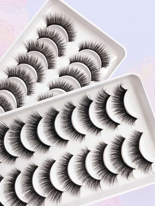 10 pairs Full false lashes Natural Long Soft Wispy Reusable False ...