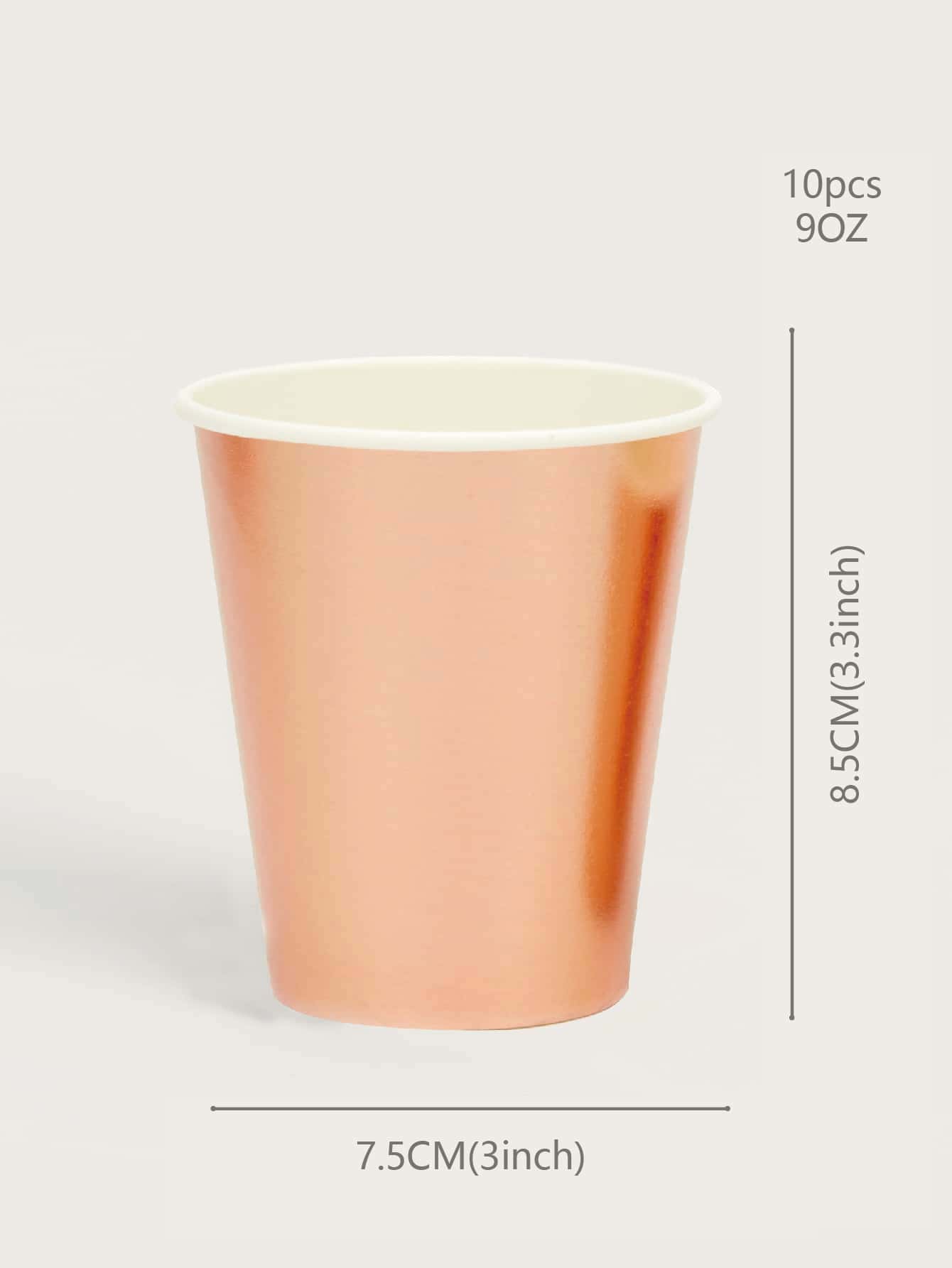 10 Pieces 9oz Rose Gold Paper Cups, Full Rose Gold Disposable Paper ...