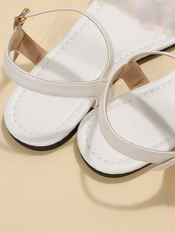 Women Flower Decor Flat Sandals, Fashion PVC Ankle Strap Sandals ...